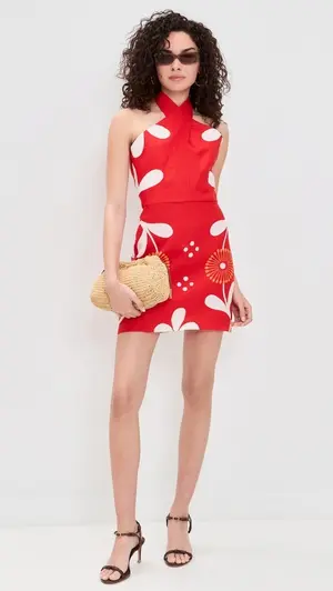 CALA DE LA CRUZ Floral Print Halterneck Mini Dress