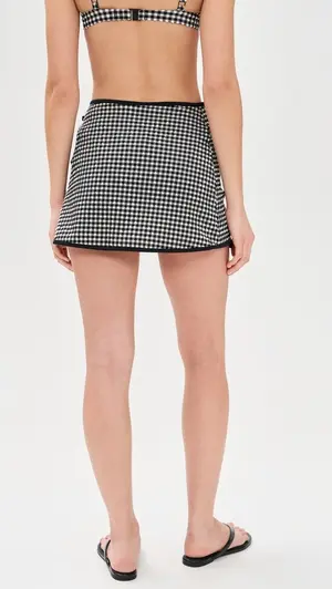 Onia Mini Wrap Skirt With Gingham Check Pattern And Tie Waist - Black/white