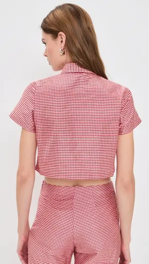 DAMARIS BAILEY Phoebe Cropped Gingham Silk Top