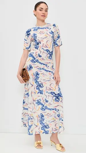 Ulla Johnson Samar Short Sleeve Silk Maxi Dress - Prism