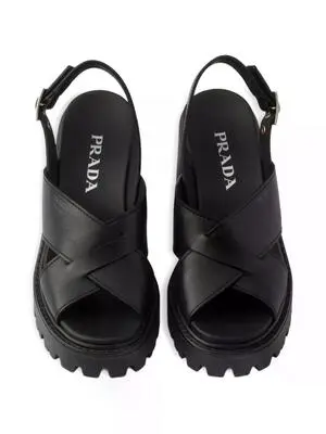 Prada Crisscross Leather Platform Sandals