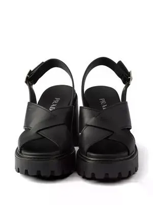 Prada Crisscross Leather Platform Sandals