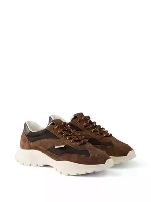 Prada Mesh Fabric And Suede Lace-up Sneakers - Brown