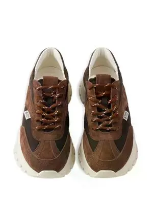 Prada Mesh Fabric And Suede Lace-up Sneakers - Brown