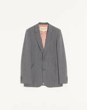Valentino Garavani Single-breasted Jacket In Pinstripe Wool - Grey