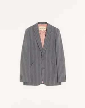 Valentino Garavani Single-breasted Jacket In Pinstripe Wool - Grey