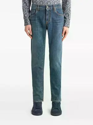Etro Embroidered Cotton Slim Jeans