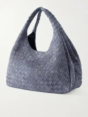 Bottega Veneta Campana Large Intrecciato Suede Shoulder Bag - Blue
