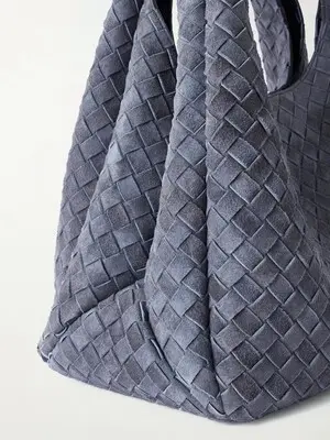 Bottega Veneta Campana Large Intrecciato Suede Shoulder Bag - Blue