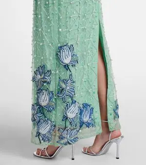 LA FUORI Embellished Feather-trimmed Gown