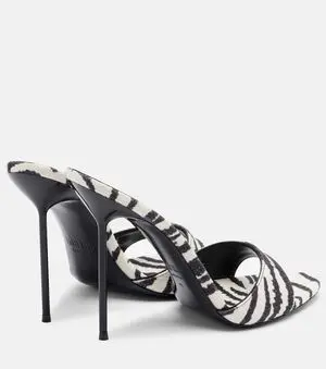 Paris Texas Lidia Zebra-print Canvas Mules - White