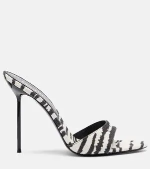 Paris Texas Lidia Zebra-print Canvas Mules - White