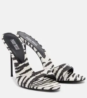Paris Texas Lidia Zebra-print Canvas Mules - White