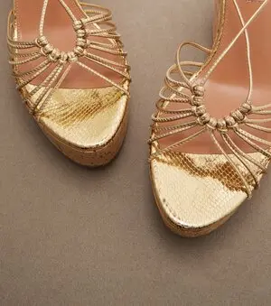 AQUAZZURA Ritmo Metallic Leather Wedge Sandals