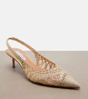 AQUAZZURA Kahlo Raffia Slingback Pumps - Gold