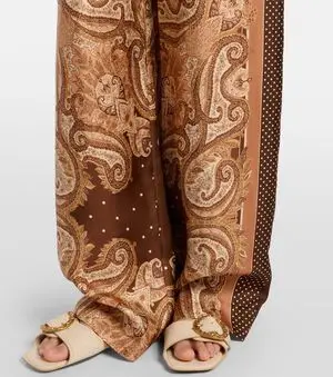Zimmermann Luna Paisley Silk Palazzo Pants - Brown