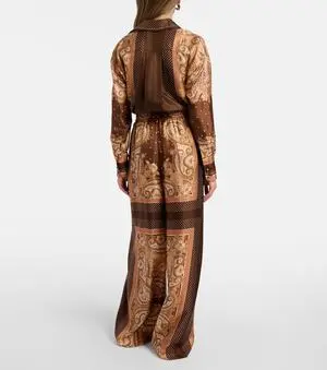 Zimmermann Luna Paisley Silk Palazzo Pants - Brown
