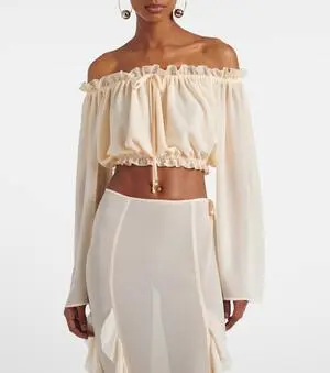 BANANHOT Ora Ruffled Off-shoulder Crop Top
