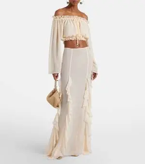 BANANHOT Ora Ruffled Off-shoulder Crop Top