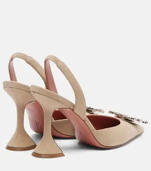 Amina Muaddi Begum Embellished Suede Slingback Pumps