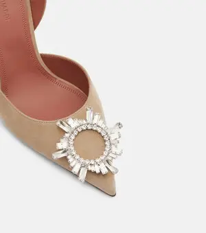 Amina Muaddi Begum Embellished Suede Slingback Pumps