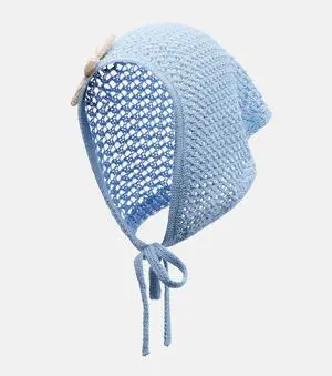 BANANHOT Crochet Floral Appliqué Headscarf - Blue