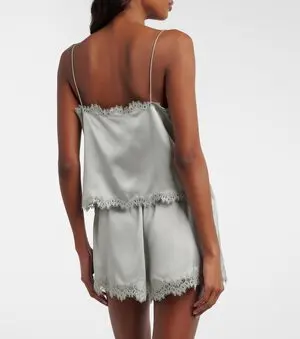 DÔEN Iona Lace-trimmed Silk Shorts - Green