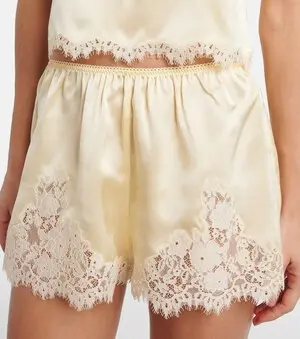 DÔEN Iona Lace-trimmed Silk Shorts - Yellow