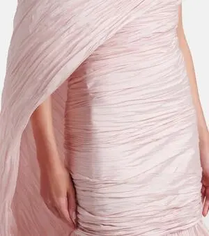 MARMAR HALIM Pleated Taffeta Gown And Cape Set - Pink