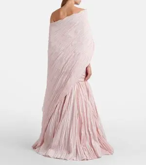 MARMAR HALIM Pleated Taffeta Gown And Cape Set - Pink