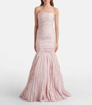MARMAR HALIM Pleated Taffeta Gown And Cape Set - Pink
