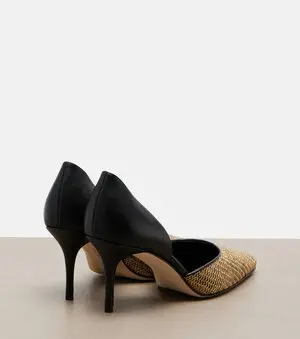 Manolo Blahnik Taylerbinu Leather-trimmed Woven Pumps