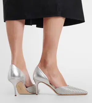 Manolo Blahnik Taylerbinu Leather-trimmed Woven Pumps
