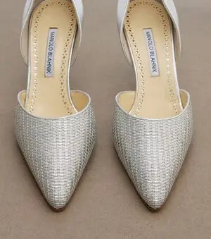 Manolo Blahnik Taylerbinu Leather-trimmed Woven Pumps