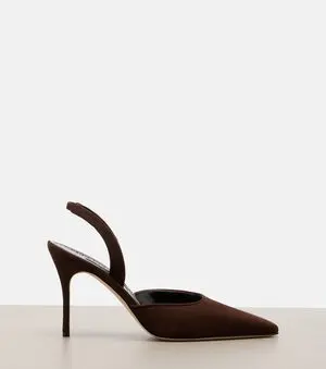 Manolo Blahnik Suede Slingback Pumps - Brown