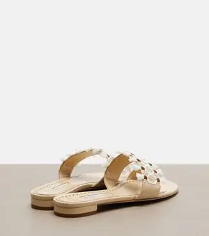 Manolo Blahnik Brava Raffia-trimmed Leather Sandals - Beige