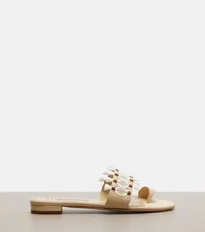 Manolo Blahnik Brava Raffia-trimmed Leather Sandals - Beige