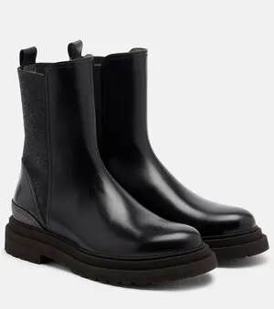Brunello Cucinelli Monili Leather Chelsea Boots
