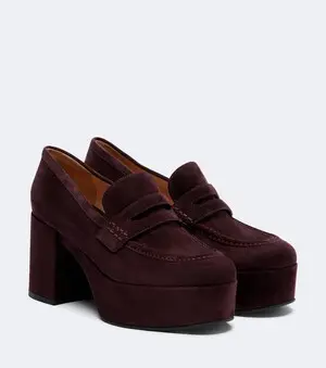 GIANVITO ROSSI Jenna Suede Platform Penny Loafers - Brown