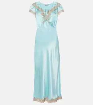 Rixo Viviene Lace-trimmed Satin Midi Dress - Blue