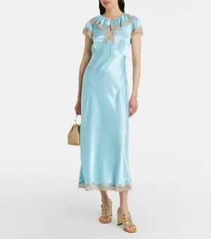 Rixo Viviene Lace-trimmed Satin Midi Dress - Blue