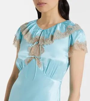 Rixo Viviene Lace-trimmed Satin Midi Dress - Blue