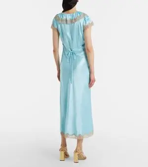 Rixo Viviene Lace-trimmed Satin Midi Dress - Blue