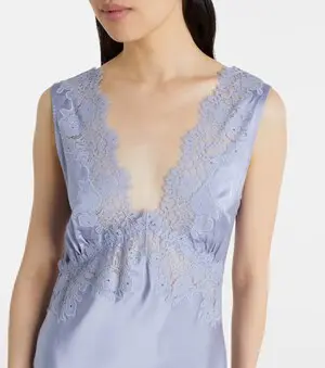 Rixo Lysandra Lace-trimmed Satin Maxi Dress - Blue
