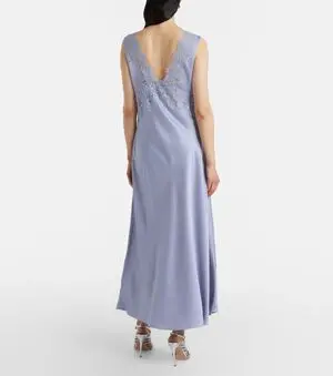 Rixo Lysandra Lace-trimmed Satin Maxi Dress - Blue