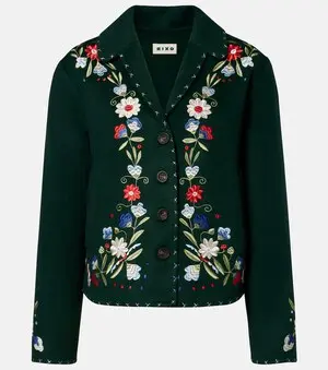 Rixo Jude Embroidered Wool-blend Jacket - Green