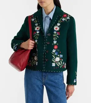 Rixo Jude Embroidered Wool-blend Jacket - Green