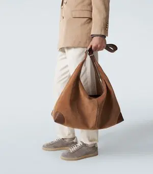 Brunello Cucinelli Leather-trimmed Suede Shoulder Bag