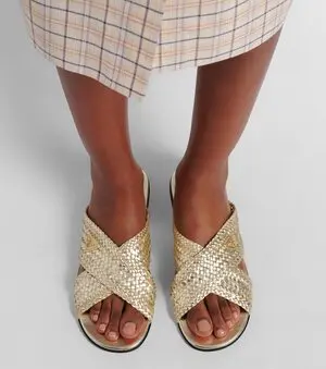 Prada Woven Leather Slides - Gold
