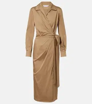 Max Mara Beta Cotton-blend Satin Wrap Dress - Beige